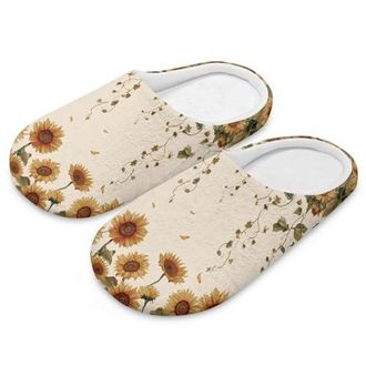 Coloranimal Pantoufles dint&eacute;rieur r&eacute;utilisables en coton pour femme - Pour chambre dinvit&eacute;s - Chaussures dint&eacute;rieur tendance &agrave; bout ferm&eacute;, Tournesol Automne, 35.5