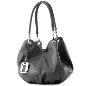modamoda.de 228 Damen Leder Schultertasche Hobo bag handmade in Italy, Farbe:Anthrazitgrau2021