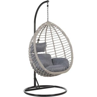 Beliani Beliani - Hängesessel Grau Rattan mit schwarzem Gestell aus Stahl inkl. Kissen Outdoor Indoor Boho Stil