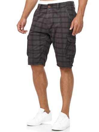 Indicode Herren Blixt Cargo Shorts mit 6 Taschen und G&uuml;rtel aus 100% Baumwolle | M&auml;nner Raven Check, 3XL