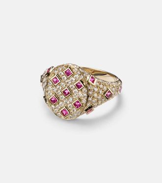 Yvonne Léon Yvonne Léon Bague en or 9 ct, diamants et saphirs