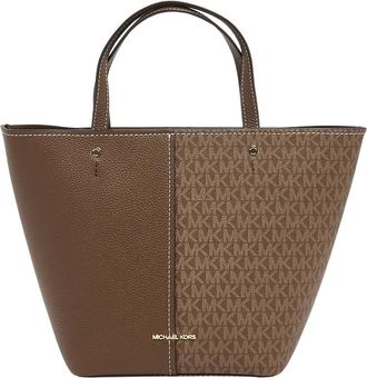 Michael Kors Femme, Sacs, Brun, Taille: ONE Size Flora Medium Signature Logo and Pebbled Leather Tote Bag