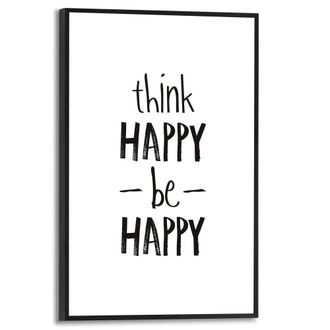 Reinders Gerahmtes Bild, Think happy, be happy, Schlafzimmer, Poster, Wanddeko, Room Decor, MDF, Schwarz-Wei&szlig;, 30 x 20