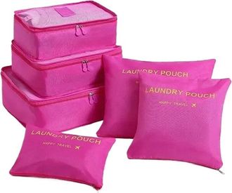 Generic 6-teiliges Packw&uuml;rfel-Gep&auml;ck-Organizer, Reise-Aufbewahrungsbeutel for Kleidung, Schuhe, Toilettenartikel, tragbares Koffer-Organisationsset(Rose-L)
