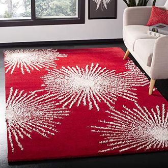 Safavieh Zeitgenössische Teppich für Wohnzimmer, Esszimmer, Schlafzimmer - Soho Collection, Kurzer Flor, Rot und Elfenbein, 152 X 244 cm