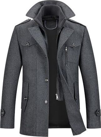 Generic Manteau long dhiver en laine m&eacute;lang&eacute;e pour homme - Simple boutonnage - Manteaux longs pour hommes, gris, XS