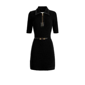 Elisabetta Franchi Femme, Robes, Noir, Taille: 42 FR Robe en maille bouclette avec d&eacute;tails en vinyle