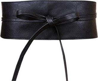 Generic Ceinture bohème pour femme avec noeud en simili cuir - Style Obi - Ceinture noire - Marron, Noir, S