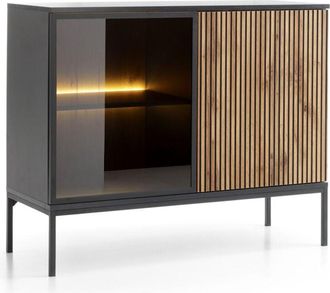 Selsey Selsey - Tosena - Sideboard zweitürig mit led, Schwarz/Wotan-Eiche, 104 cm