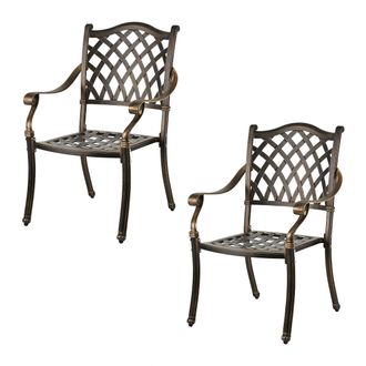 Relaxdays Gartenstuhl, 2er Set, Armlehnen, Metall, Gartensessel antik, HBT: 91x63x63 cm, Garten & Balkon, schwarz/Bronze