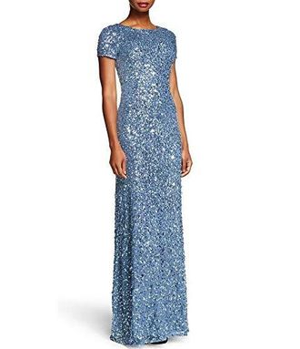 Adrianna Papell Short-Sleeve All Over Sequin Gown Robe, Nile, 40 Femme