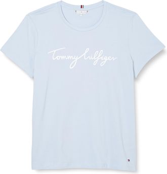 Tommy Hilfiger Damen T-Shirt Kurzarm Rundhalsausschnitt, Blau (Breezy Blue), XXS