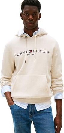 Tommy Hilfiger Sweat à Capuche Homme Tommy Logo avec Capuche, Beige (Heathered Oatmilk), XXL