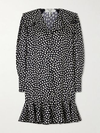 Chlo&eacute; Minikleid Aus Seiden-jacquard Mit Polka-dots Und R&uuml;schen - Schwarz