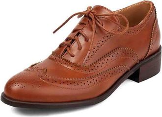 Generic Chaussures Oxford Wingtip pour Femmes Bicolores Brogues Talon Bas pour Affaires et Usage Quotidien Confortable Plusieurs Couleurs,Marron,35 EU