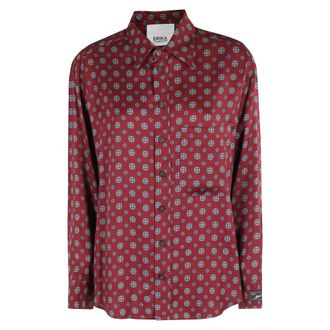Erika Cavallini Semi Couture Femme, Blouses et Chemises, Rouge, Taille: 36 FR Chemise Bordeaux à Imprimé Cravate