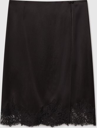 Stella McCartney Lace Satin Midi Skirt, Woman, Black, Size: 48
