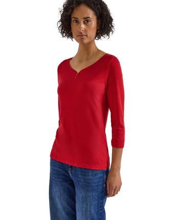 Street One Damen 3227964 Basic Shirt mit Knopfdetail, Racing red, 42