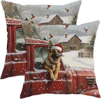 Generic Weihnachts-Sch&auml;ferhund Zierkissenbez&uuml;ge Luxuri&ouml;se Kissenbez&uuml;ge Quadratische Sofakissenbezug F&uuml;r Heimdekoration Hotel B&uuml;ro 45X45Cm 2Er Set