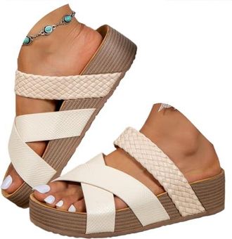 Generic Sandales &agrave; plateforme pour femme - Bout ouvert - &Eacute;lastique - En tricot - Avec sangle crois&eacute;e - Avec soutien de la vo&ucirc;te plantaire - Chaussures de plag