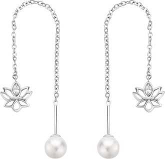 Brosway CHAKRA Ohrringe aus 316L-Edelstahl mit Lotusbl&uuml;ten-Anh&auml;ngern, Muschelperlen und Kristallen, BHKE188