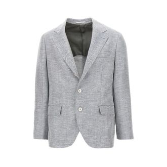 Brunello Cucinelli Blazer d&eacute;structur&eacute; en laine- alpaga et soie &agrave; motif chevron - Homme - Vestes - Gris - Taille: M