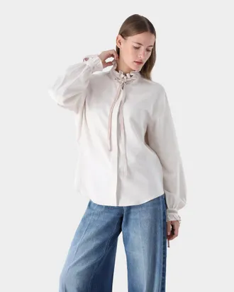 van Laack Flanellbluse mit R&uuml;schen-Stehkragen