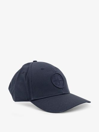 Stone Island Mens Cotton Cap With Front Logo Blue Hat