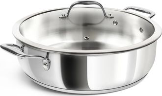 Michelangelo Edelstahl Bratpfanne mit Glasdeckel, 30 cm, 5.7 L - Große Schmorpfanne, Spülmaschinen- & Backofenfest, Für Alle Herdarten Inkl. Induktio, Silber Griff