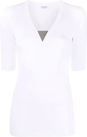 Brunello Cucinelli Femme, Tops, Blanc, Taille: 38 FR Top Col V
