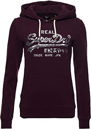 Superdry VL Boho Sparkle Hood BB Sweat-Shirt &agrave; Capuche, Rich Deep Burgundy, XS Femme