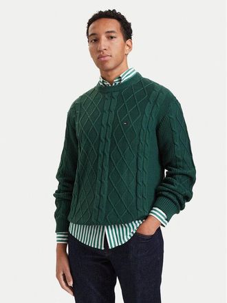Tommy Jeans Pullover Flag DM0DM23405 Dunkelgr&uuml;n Regular Fit