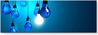 Paul Sinus Art Leinwandbilder | Bilder Leinwand 120x40cm Hängende blaue Glühbirnen