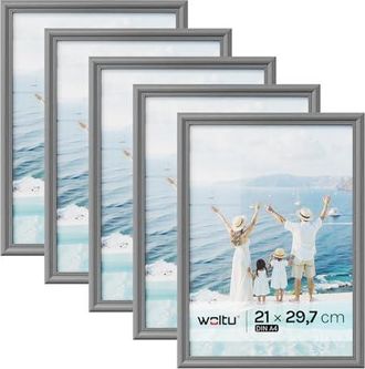 Woltu Lot de 5 Cadre Photo A4 21,9x30cm Cadre en Bois Massif avec Passe Partout, Suspendre Horizontalement ou Verticalement, D&eacute;coration Murale ou sur Table,