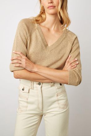 Gerard Darel Pull col V en maille lurex - LOUANGE - Or