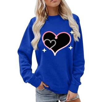 Generic Saint Valentin T-shirt &agrave; manches longues pour femme Imprim&eacute; coeur Sweat-shirt Pull Mat&eacute;riau doux Mode d&eacute;contract&eacute;e Col rond Sweat &agrave; capuche confortabl