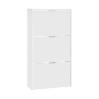 Dmora Escondido Schuhregal, Schuhschrank mit 3 Falttüren, Schrank mit doppelter Kapazität für bis zu 18 Paar Schuhe, 60x22h113 cm, glänzend weiß