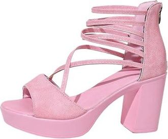 Generic Sandales &agrave; talons pour femme - Bout ouvert - &Eacute;l&eacute;gantes - Couleur unie - Fermeture &eacute;clair dans le dos - Style d&eacute;contract&eacute; - Confortables - Respirantes 