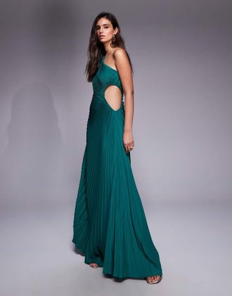 Aria Cove Robe longue asym&eacute;trique pliss&eacute;e &agrave; d&eacute;coupes - &Eacute;meraude-Vert