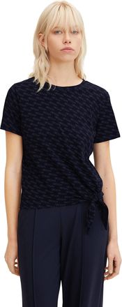 Tom Tailor Damen T-Shirt mit Knoten 1032811, 30605 - Navy Logo Print, XL