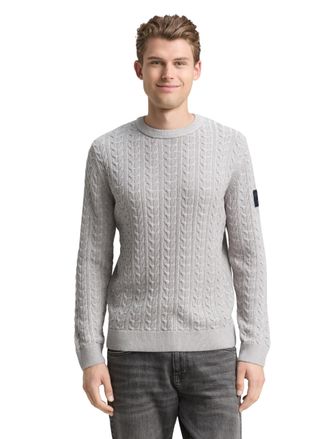 Tom Tailor Herren 1049475 Strickpullover mit Zopfmuster, 39407-Grey Offwhite Plated, XL