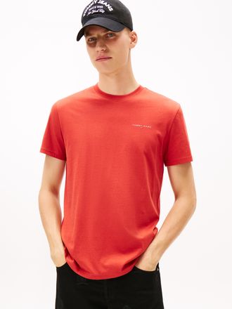 Tommy Jeans T-Shirt TOMMY JEANS TJM SLIM LINEAR CHEST TEE EXT, Herren, Gr. 4XL, terracotta rot, Single Jersey, Obermaterial: 100% Baumwolle, regular fit normal, R