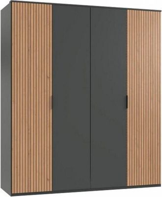 Inside75 Armoire graphite 4 portes blend 2 portes aspect clayettes imit. ch&ecirc;ne artisan