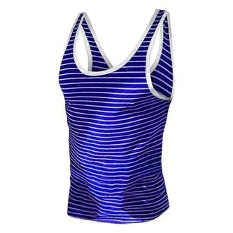 Generic Gilet de sport ray&eacute; pour hommes sous-v&ecirc;tements mode course travailleurs fitness rayures d&eacute;contract&eacute; gilet t-shirt homme coton, bleu, XXL