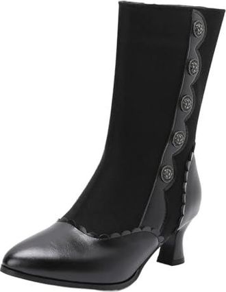 SJJH Bottines r&eacute;tro pour femme - Talon bloc de 5,5 cm et dentelle - Int&eacute;rieur doubl&eacute; et fermeture &eacute;clair - Pour le bureau et les loisirs, Noir, 43 EU