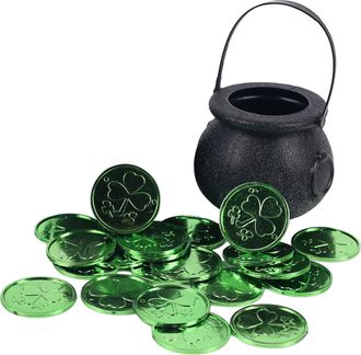 Generic Vase f&uuml;r S&uuml;&szlig;igkeitenkessel - Bonbonniere, Kobold Glas Ornament mit 50 Gl&uuml;cksklee M&uuml;nzen, Kobold Vase | St. Patricks Day Dekorationen f&uuml;r Ragaz