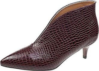 Generic Bottines pour femme en cuir verni &agrave; motif fendu &agrave; enfiler Bout pointu r&eacute;tro Talon bas respirant L&eacute;ger Bottes confortables &agrave; talon &eacute;pais &agrave; enfiler, Z01