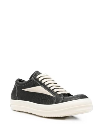Rick Owens Mens Sneakers Vintage Low En Cuir Noir Et Blanc Black