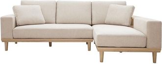 Miliboo Miliboo - Ecksofa rechts 5-Sitzer mit Stauraum beiger Stoff mit strukturiertem Samteffekt und helles Holz komao