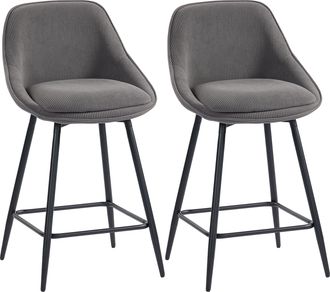 HOMCOM Barhocker 2er Set Tresenhocker Barstuhl mit Fußstütze, Rückenlehne, Kord-Optik, Sitzhöhe 65 cm Küchenstühle mit Stahlgestell Sessel für Küche, Esszimm